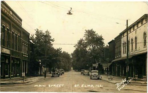 Vintage Photographs > St. Elmo, IL Downtown, 1913, Spanwire Street Light