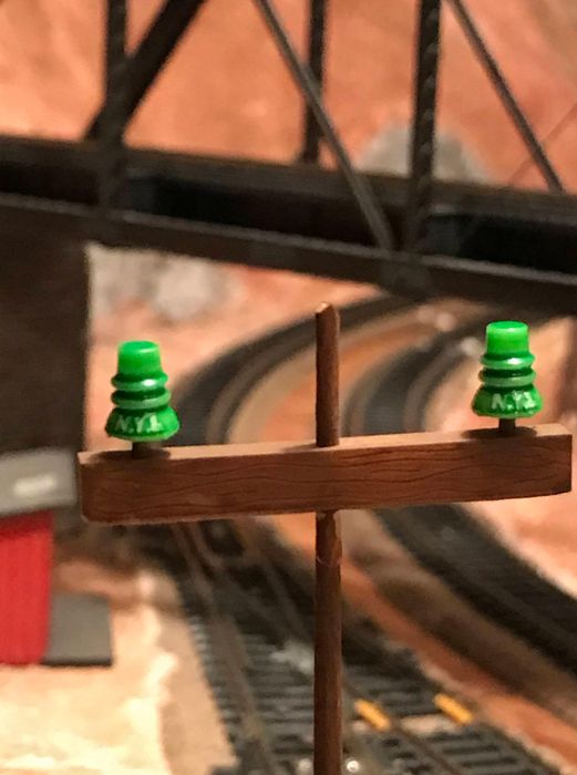 General CD 736 NYERR Insulator Poles On My Erie Model Railroad Closeup